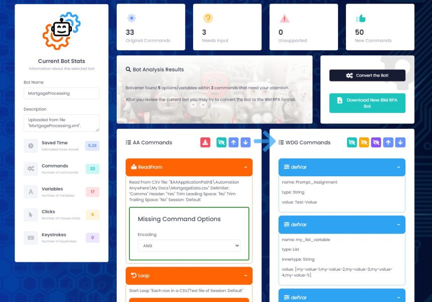 Convert from Automation Anywhere to IBM RPA using Botverter